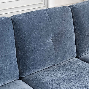 ATY Convertible Sectional Sofa with Removable Ottoman and Cushions, 3 Seats L-Shape Chenille Couch w/Pocket & Rubber Wood Legs, Perfect for Livingroom, Aapartment, Small Space, 80", Navy