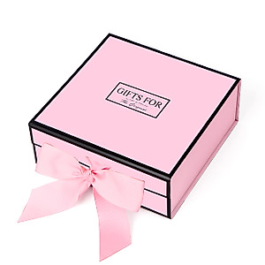 JiaWei Gift Box 9.4x9.4x3.7 Inches, Luxury Gift Boxes with Lid and Ribbon, Magnetic Hard Cardboard Gift Box, Collapsible Bridesmaid Proposal Box, Decorative Box for Presents, Wedding, Birthday(Pink)