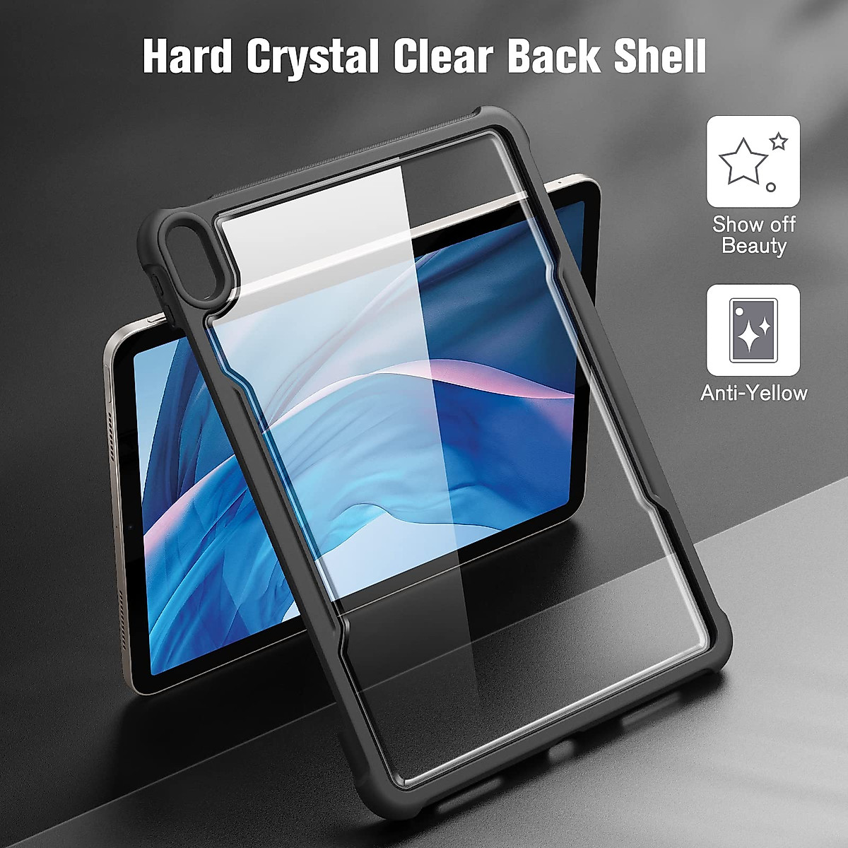 Fintie Hybrid Back Case for iPad Air 11 Inch 2024, iPad Air 5th Generation (2022) / iPad Air 4th Gen (2020) 10.9 Inch - Slim Clear Transparent Back Cover with Shockproof Soft TPU Bumper, Black