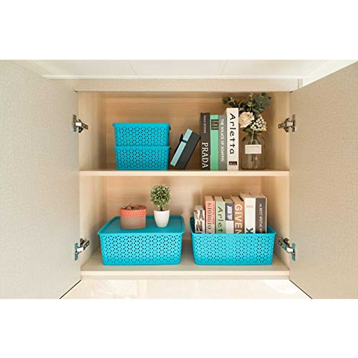 Basicwise QI003214M.3 Blue Medium Plastic Storage Container with Lid, Set of 3