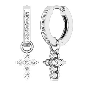 Dazzlingrock Collection 0.15 Carat (ctw) Round White Diamond Ladies Cross Religious Dangling Drop Earrings, 10K White Gold