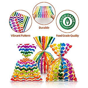 Labeol 135pcs Cellophane Bags 5X7 Rainbow Christmas Treat Bags with Ties Goodie Bags Clear Gift Bags Candy Bags Cookie Bags Favor Bags Clear Plastic Bags for Packaging Baby Shower