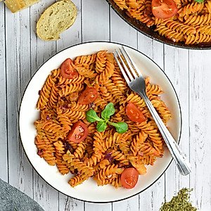 Dicunoy 6 Pack Pasta Plates, 8" Porcelain Salad Bowls, Shallow White Dinner Soup Serving Plate, Spaghetti Dishes with Black Rim for Cereal, Dessert, Snack, Microwave & Dishwasher Safe