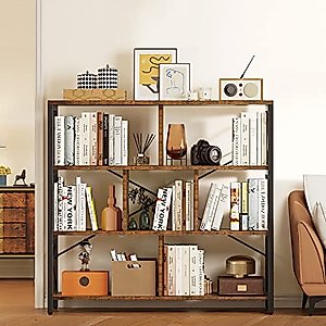 YITAHOME 4 Tier Bookshelf, Free Standing Cube Bookcases and Bookshelves, Industrial Furniture Wide Bookshelf Display Cabinet Open Storage Book Shelf for Living Room Bedroom Home Office, Rustic Brown