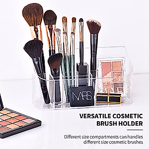 YOHOM Small Clear Makeup Organizer Tray Vanity Cosmetic Brush Holder Storage Box 9-Compartments Countertop Lipstick collection Display Case with 2 Dividers Plastic