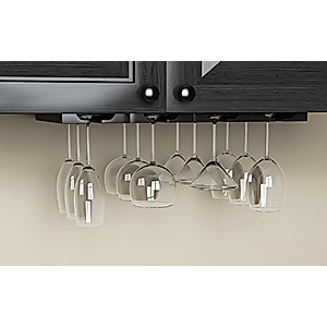 Rustic State 4 Sectional Adjustable Under Cabinet Mount Wood Stemware Rack Hanging Shelf Glassware Holder Bar Organizer with up to 12 Wine Glass Storage 12 Inch Deep Black