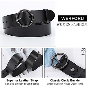 WERFORU Women Casual Dress Belt Genuine Leather Belt with Round Buckle,Black,Suit Pant Size 29-34 inches