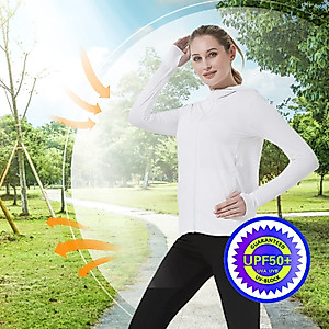 qualidyne Women’s UPF 50+ Sun Protection Jacket Hoodie Full Zip Cooling Shirts with Pockets Hiking Jacket Outdoor Performance White