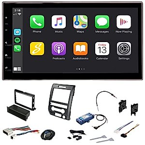 6.8" Ford F-150 (2009-2014) Double Din Car Stereo Kit with Dash Kit, Anntenna Adapter, Apple CarPlay, Android Auto, Bluetooth Naviagtion, Camera Input (Black with Steering Wheel Controls)