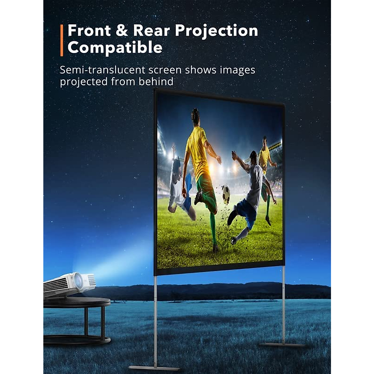HYZ 100 inch Freestanding Projection Screen, Portable Front & Rear Projection Screen, 4K HD 16:9 Polyester Fabric Screen Outdoors and Indoors, Setup in Minutes, Home Theater, Presentation