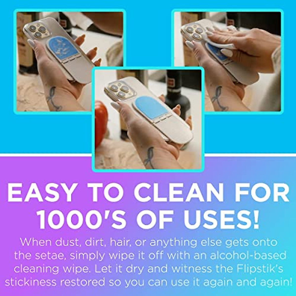 Flipstik New V2 - Foldable Adhesive Phone Mount - Stick Phone to Mirror, Window, Walls for Hands-Free Viewing, Selfies, or Videos - Tripod, & Kickstand - Featured in Shark Tank - Carrara Marble