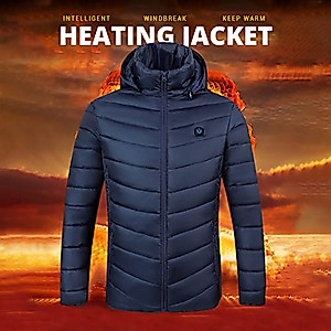 Women's Slim Fit Heated Jacket Quilted Coat Hooded Puffer Thick Down Heated Coat Outdoor Heating Vest Heated Jacket Blue