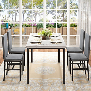 Hooseng Dining Table Set for 4, Modern Kitchen Table and Chairs Set of 4, Space Saving 5 Piece Dining Room Table Set with Faux Marble Top and Upholstered Velvet Chairs for Small Space, Apartment, Grey