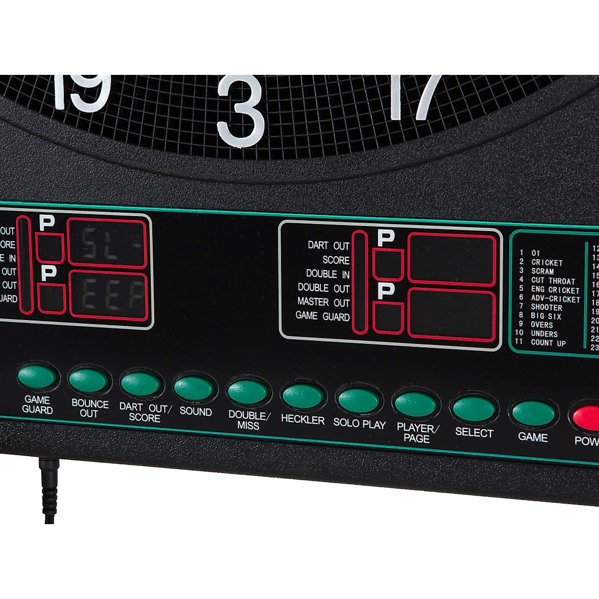 Bullshooter Electronic Dart Board Cabinet Set Home Bar Game Room Playroom Wooden Cabinet Doors LCD Display for Up to Eight Players - 34 Games 183 Variations - 2 Sets of Soft Tip Darts