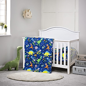 UOMNY Crib Bedding Sets for Boys 3 Piece Dinosaur Space Baby Nursery Bedding Sets Toddler Pillowcase Crib Comforter and Fitted Crib Sheet Kids Bedding Set Blue