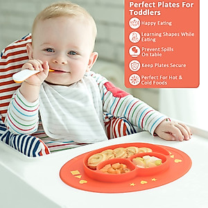 SERLY Baby Plates 2 Pack (Red/Green) - 100% Silicone Suction Plates for Babies - Baby Plates - Suction Plates for Toddlers - Toddler Plates - Baby Plates Microwave Dishwasher Safe - Learning Shapes