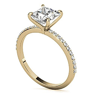 10K Solid Yellow Gold Handmade Engagement Rings 3.0 CT Princess Cut Moissanite Diamond Solitaire Wedding/Bridal Ring Set for Women/Her Propose Ring (10)