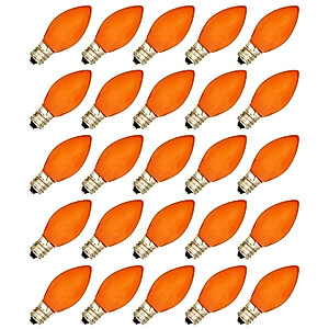 Creative Hobbies® Box of 25 Light Bulbs, Ceramic Opaque Orange, Steady Burning, 7 Watt Incandescent, C7 Candelabra Base - Great for Christmas Strings and Halloween