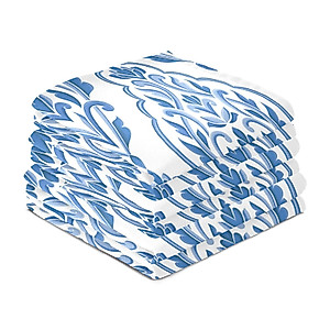 Kigai Blue White Damask Pattern Kitchen Towels, 18 x 28 Inch Super Soft and Absorbent Dish Cloths for Washing Dishes, 4 Pack Reusable Multi-Purpose Microfiber Hand Towels for Kitchen