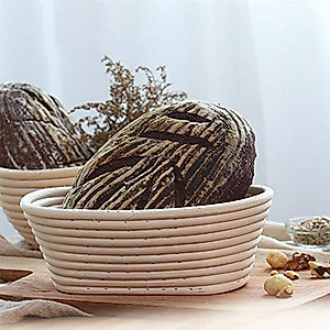 Autobestown Rattan Bread Basket,Proofing Baskets for Bread Baking,Oval Banneton Bread Basket,Natural Rattan Fermentation Fruit Tray Dough Storage (8.3x6x3inches)