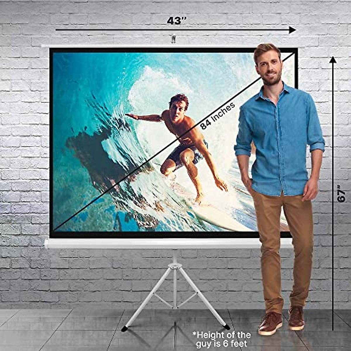 Pyle Upgraded Pyle 84" Projector Screen with Floor Standing Portable Fold-Out Roll-Up Tripod Manual,Mobile Movie Screen, Home Theater Cinema Wedding Party Office Presentation,Quick Assembly (PRJTP84)