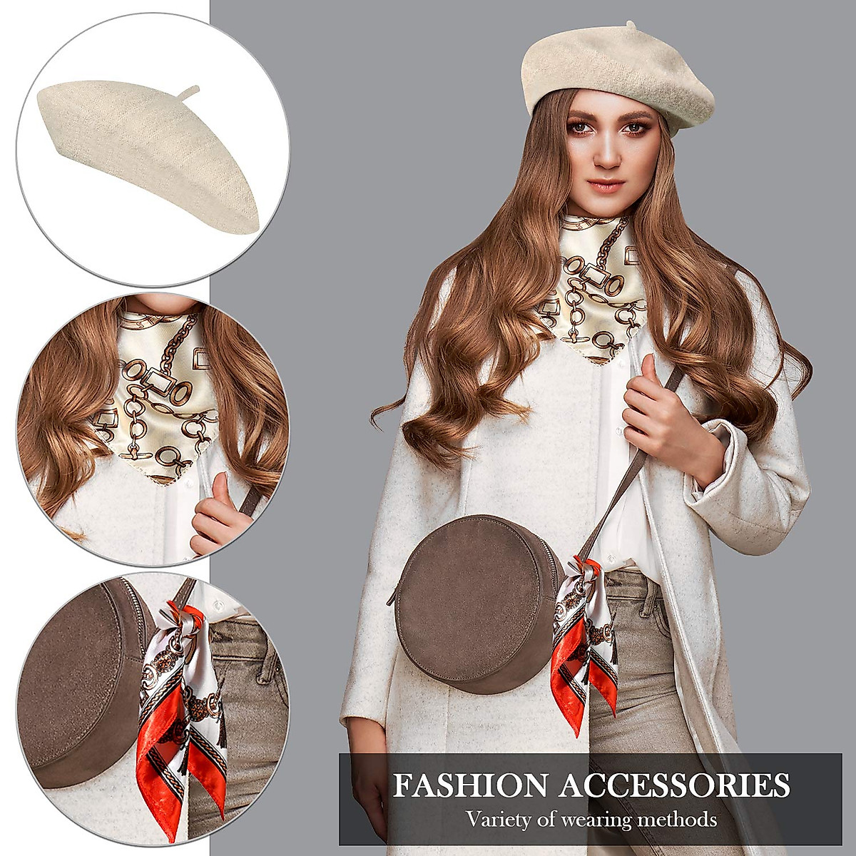 Geyoga Women Beret Hat Winter Wool Beret Hat French Beanie Beret Solid Color Beret with Skily Scarf(Black, Red, Beige, Wine Red)