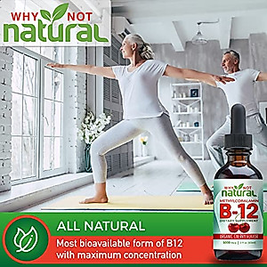 Organic Vitamin B12 Liquid - Sublingual Extra Strength 60 x 5000 mcg Drops, Methylcobalamin, Natural Cherry Flavor, Vegan, Maximize Absorption and Energy