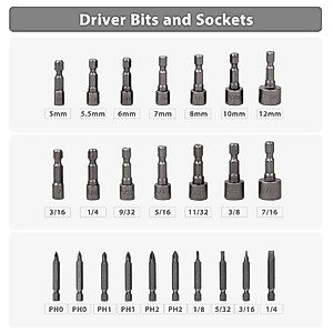 AVID POWER Impact Driver Kit, 180N.m. 20V Cordless 1/4-Inch Hex Impact Drill/Driver Set, Variable Speed, with 14Pcs Sockets, 10Pcs Driver Bits and Tool Bag