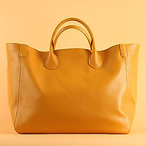 Oversize Tote Bag for Women Genuine Leather Handbags and Purses Cowhide Brown Large Shopper Bag Female Travel Handbag (about 41cm-21cm-34cm,Yellow),Yellow,brown