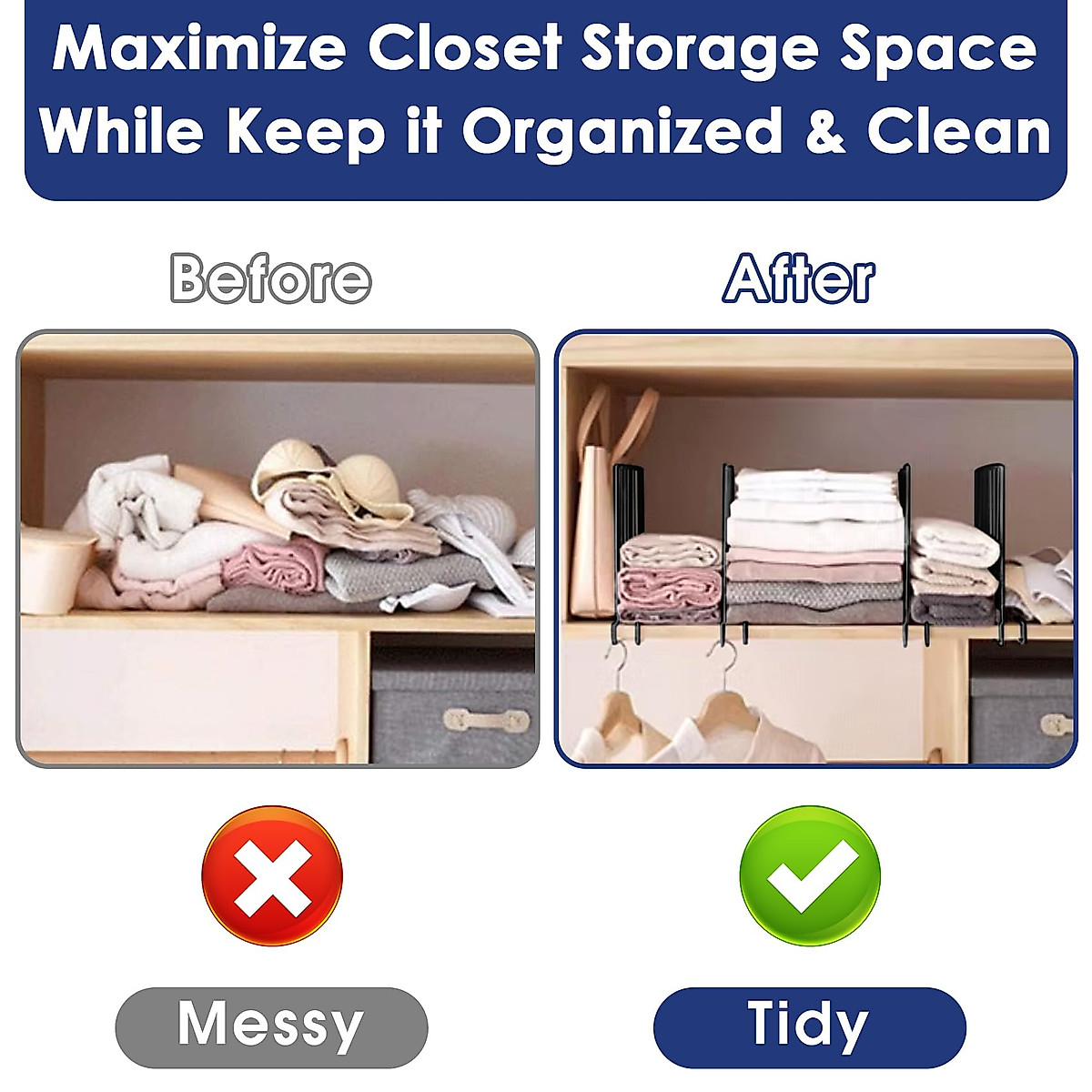 Shelf Dividers for Wood Shelves, 8 Pack Metal Closet Shelf Dividers for Clothes, Vertical Purse Organizer for Closet Organization, Steel Closet Separators for Bedroom Wardrobe Cabinet Pantry (Black)