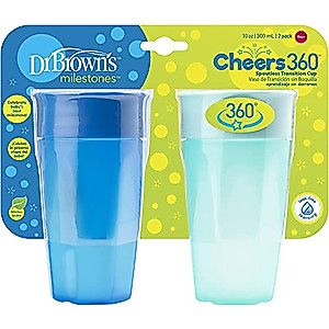 Dr. Brown’s™ Silicone Starter Spoon and Teether, 2-Pack with Suction Bowls, BPA Free, 2-Pack and Milestones™ Cheers360™ Training Sippy Cups, Blue Aqua, 10oz, 2-Pack