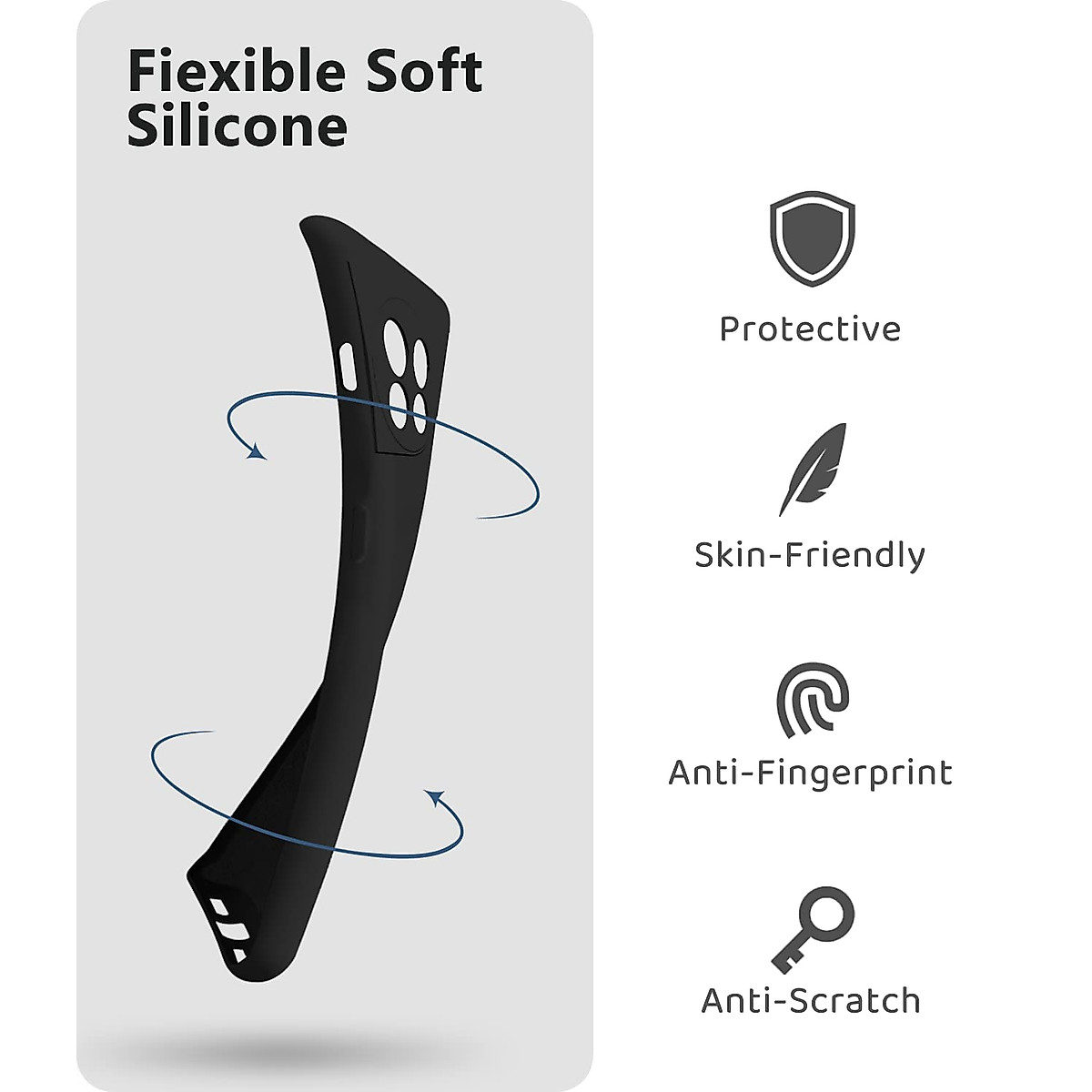 Hismart Phone Case for OnePlus 11(2023), Slim Silicone Mobile Cover Waterproof with Full Camera Protection - Black