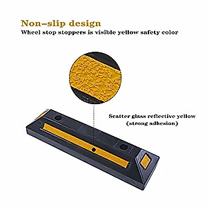 YONSHENG Parking Stopper for Garage Heavy Duty Rubber Parking Block Curb - Wheel Stop with Scatter Glass Reflective Yellow Targets for Car Garage Floor and Truck RV Stop Aid Indoor Outdoor, 2 Pack