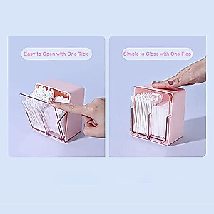 Hikinlichi Cotton Swab Ball Organizer Q-Tips Container Cotton Pads Holder Cosmetic Makeup Pads Dispenser Box 2 Sections with Clear Lid for Bathroom Washroom Countertop Home Office Desktop Storage