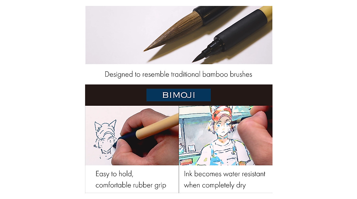 Kuretake Bimoji Brush Pen Set - Fine & Broad Tips for Calligraphy & Art