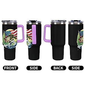 Bass Fish U.S Flag 40 Oz Tumbler Insulated Stainless Steel Water Bottle Travel Mug Car Cup with Handle And Straw