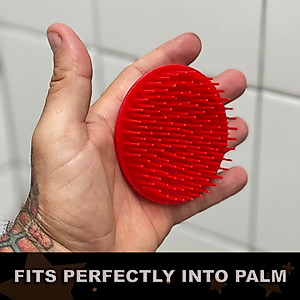 Bossman Scalp Massager and Shampoo Shower Brush - Head Scrubber - Beard Exfoliator - Hair and Beard Dandruff Control (Red)