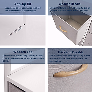 Bizroma 7 Small Fabric Heightened Feet and Wall Nails Organizer, Furniture Storage Drawer Dressers for Bedroom, Closet, Entryway, Hallway-Light Gray/White