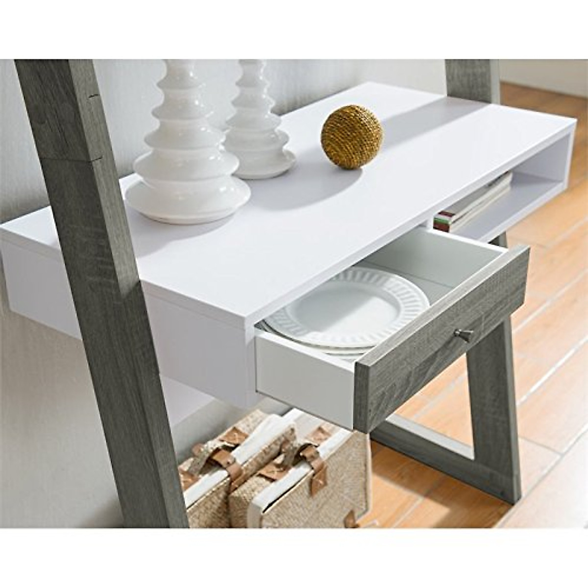 Furniture of America Lazlo Wood Writing Desk with Shelves in Distressed Gray