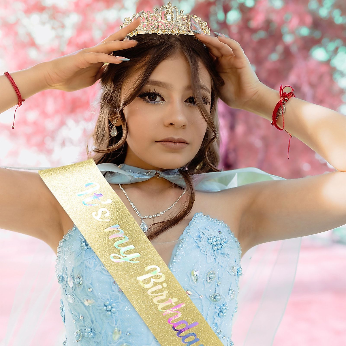 YISSION Birthday Girl Sash & Crown Gold Princess Tiara Crown for Women Girls Happy Birthday Queen Crown & Sash Birthday Tiaras & Crowns for Women Crystal Birthday Headband Birthday Party Decorations