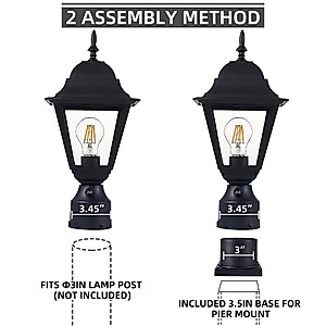 Windben Dusk to Dawn Outdoor Post Light,Lamp Post Light Fixture,Post Lantern with Pier Mount Base,Matte Black,7.4in,Suitable for Gardens,Yards,Balconies,Passages or Entrances,etc