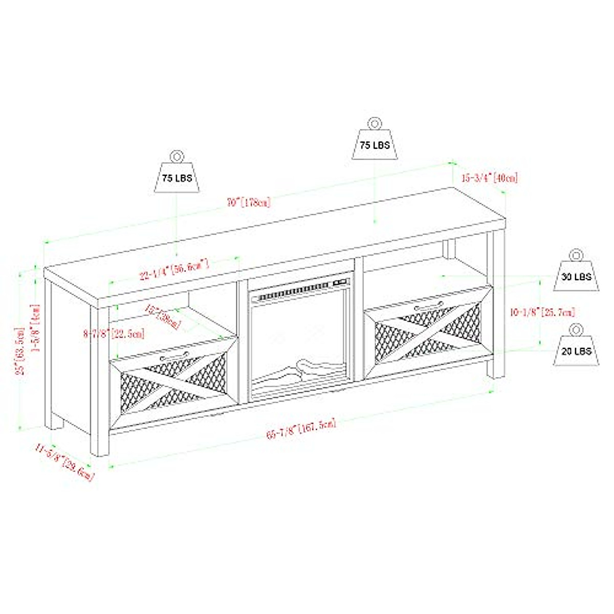 Walker Edison Calgary Industrial Farmhouse X-Drawer Metal Mesh and Wood Fireplace TV Stand for TVs up to 80 Inches, 70 Inch, Rustic Oak