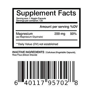 Magnesium Bisglycinate 200mg, High Absorption Chelated, 120 Vegan Capsules - Supports Heart Health, Muscle Cramps, Bone Health & Positive Mood