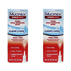 Mucinex Sinus-Max Severe Congestion Relief Clear & Cool Nasal Decongestant Spray- Fast Acting Relief For Sinus Pressure, With Cooling Menthol & Oxymetazoline, 0.75 oz. (Pack of 2), Packaging May Vary
