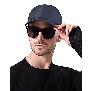 Sumolux Men Women Outdoor Rain Sun Waterproof Quick-Drying Long Brim Collapsible Portable Hat Dark-blue