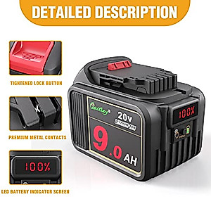 ZLWAWAOL DCB200 20V 9.0Ah Lithium-ion Replacement Battery Compatible with Dewalt 20V DCB200 DCB203 DCB204 DCB206 DCB209 DCD/DCF/DCG/DCS Series Cordless Tools with LED Display