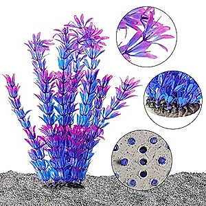 OSOPOLA 2 PCS Artificial Water Plants Décor - 11 Inch Purple Emulational Plastic Aquatic Plants with Fluffy Leaf Ornaments for Home Office Fish Tank Aquarium Decorations FD02PE0A