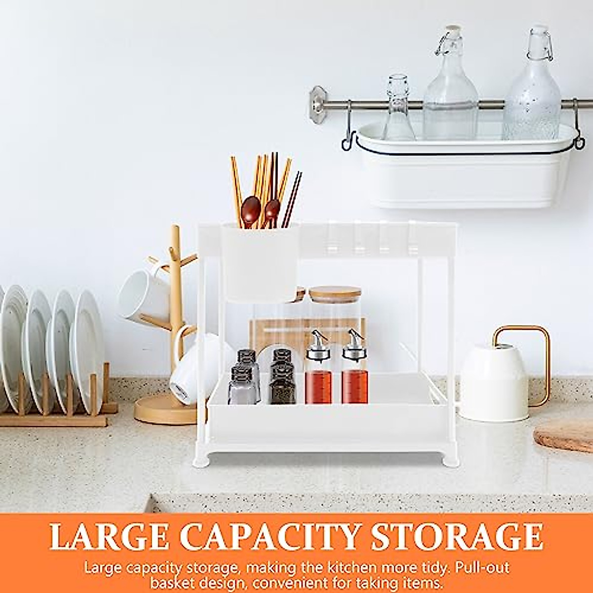 Kichvoe 1 Set cabinet drawer cabinet storage shelf telescopic sink shelf under sink organizer telescopic sink storage rack under sink storage bins cupboard storage box white pp