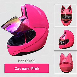 DCLINA Cat Ear Helmet Girl Women Motorcycle Helmet DOT Certified Full Face Motorbike Street Helmet Four Season ATV Flip-Up Helmets with Sun Visor for Street Racing Motocross, Moped, M-XXL