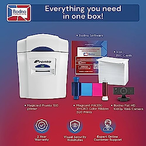 Bodno Magicard Pronto ID Card Printer & Super Supplies Package ID Software, Camera, 300 Cards and 300 Print Ribbon - Bronze Edition